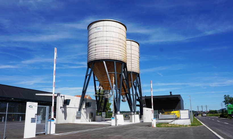 Grit storage system Müllheim with two round wooden silos
