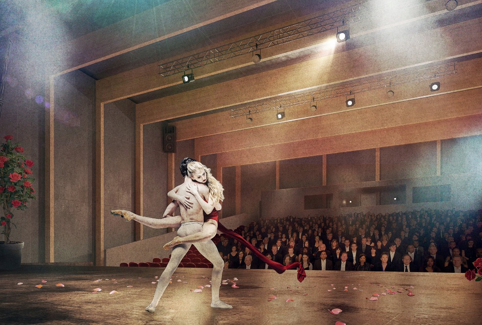 Temporary theatre made of wood by Blumer Lehmann